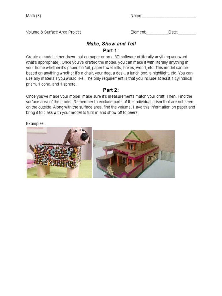 Volume & Surface Area Model Project | PDF | Area | Geometry