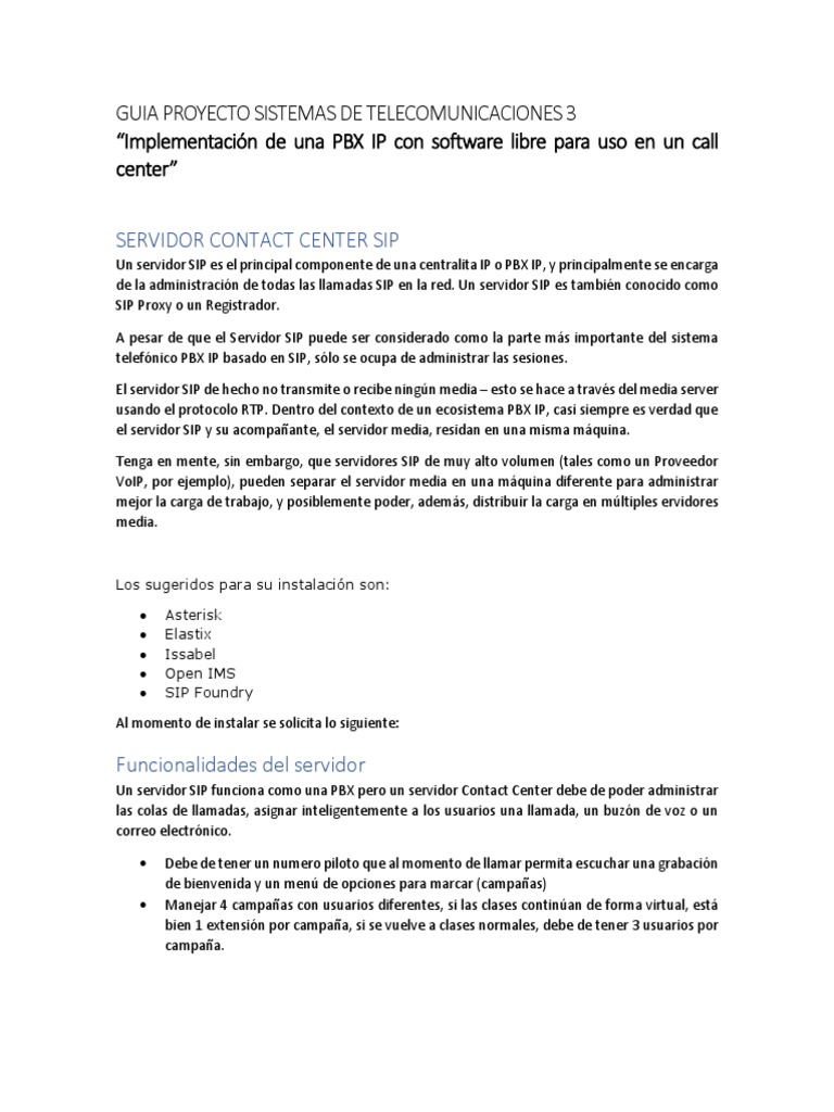 Guia Proyecto de Telecomunicaciones 3 | PDF | protocolo de Iniciacion de Sesion | Servidor ...