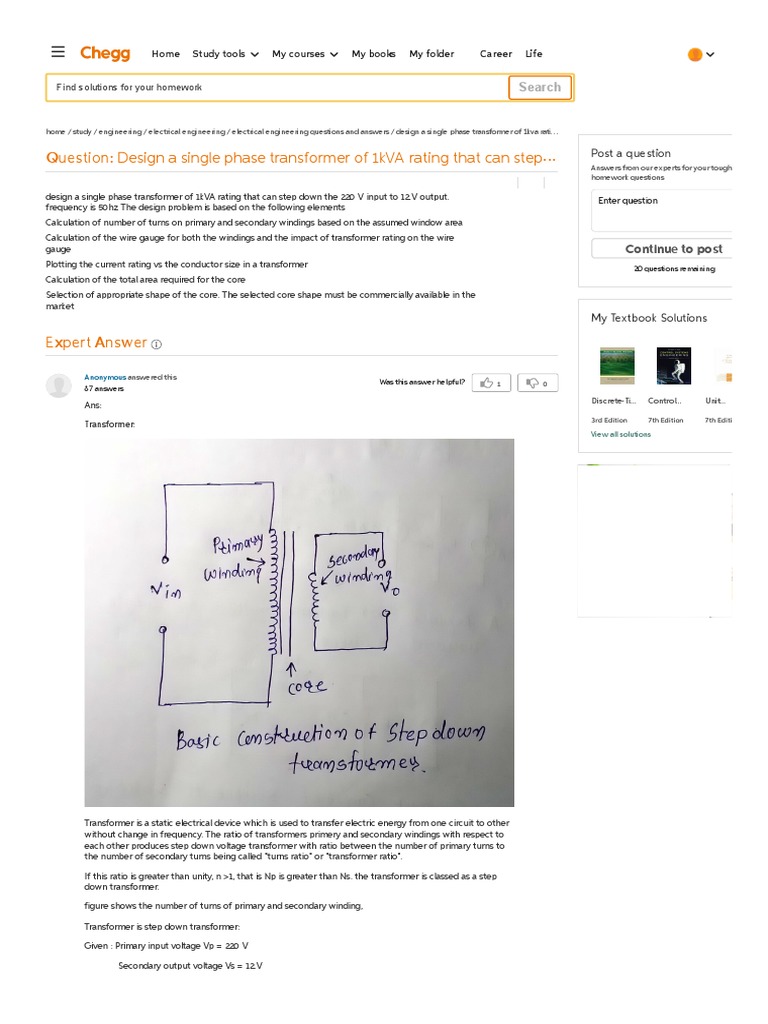 Design A Single Phase Transformer of 1kVA Rating T... | PDF ...
