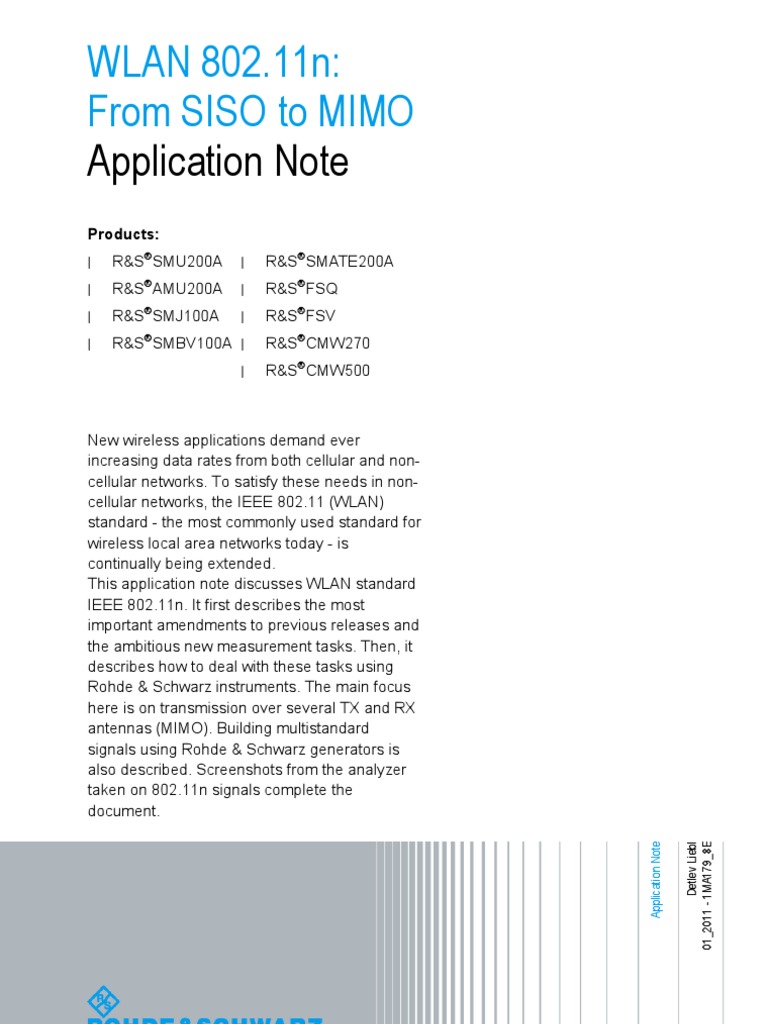 Application Note: WLAN 802.11n: From Siso To Mimo | PDF | Ieee 802.11 ...