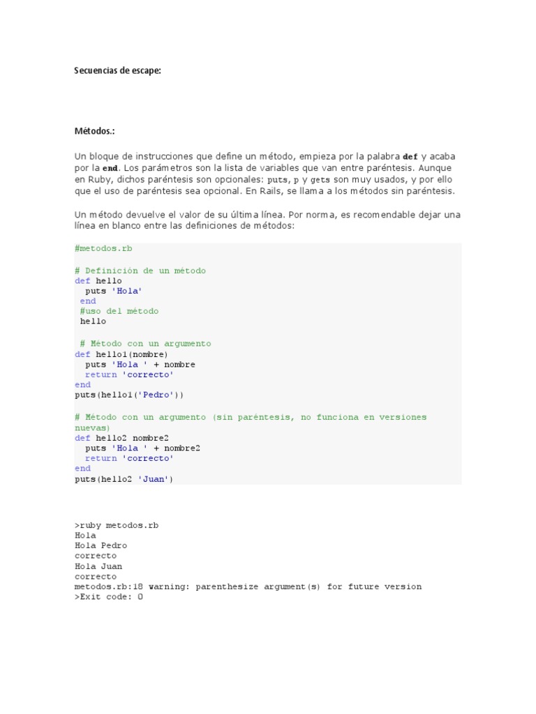 Secuencias de Escape - Referencia | PDF | Ruby (lenguaje de programación) | Expresión regular