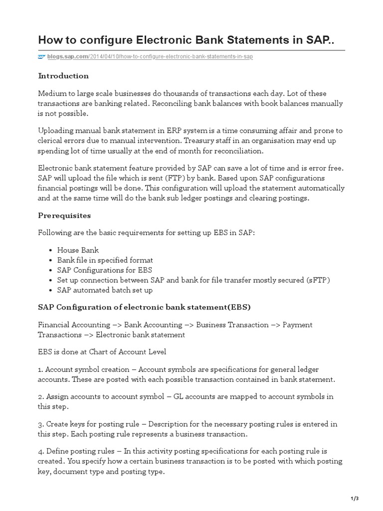 How To Configure Electronic Bank Statements in SAP | PDF | Banks | Financial Transaction