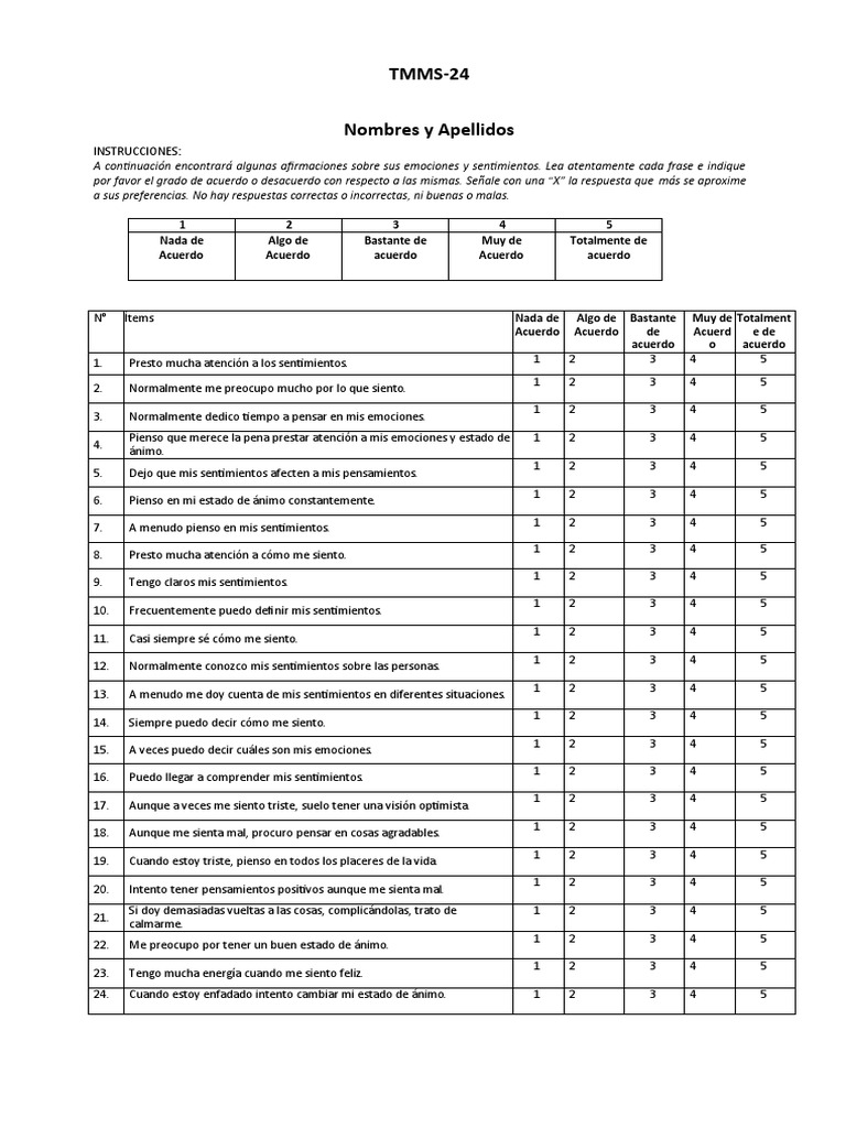 Protocolo TMMS-24 | PDF