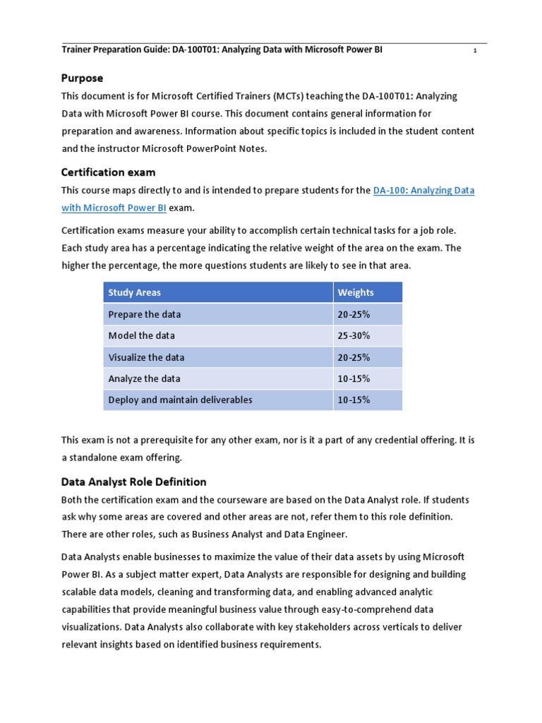 Purpose: DA-100: Analyzing Data With Microsoft Power BI | PDF | Data ...