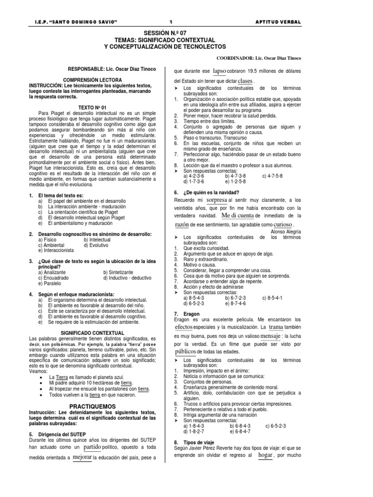 Significado contextual y conceptualización de términos en textos | PDF ...