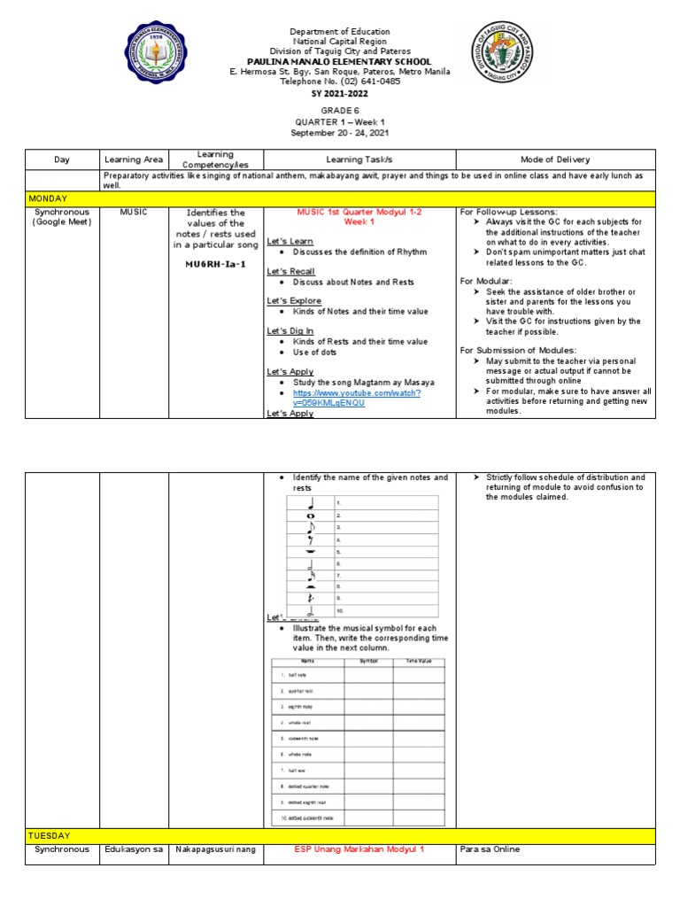 Mapeh & Esp 6 WHLP Q1-W1 | PDF | Modularity