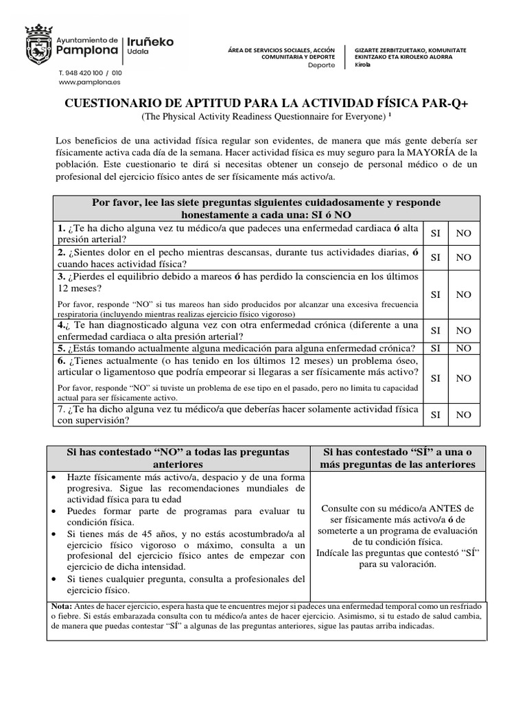 3 Cuestionario PARQ 2019-1 | PDF | Medicina | Medicina CLINICA