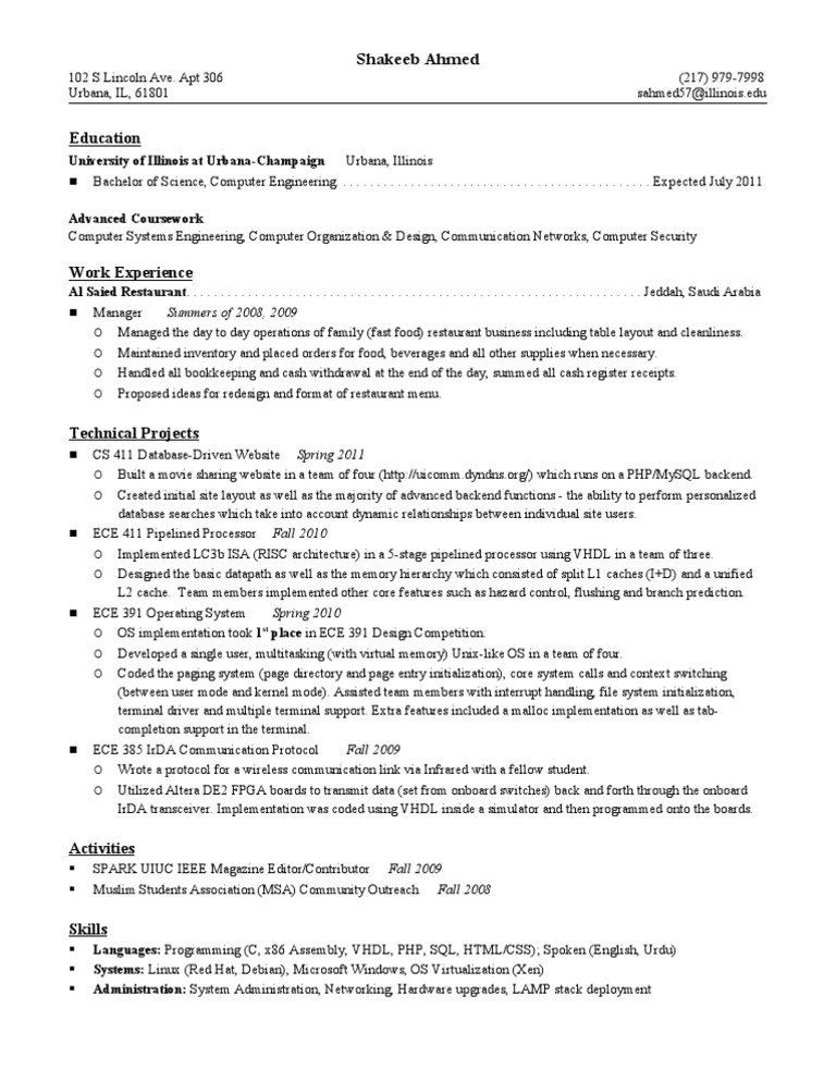 Resume | Operating System | Computer Hardware