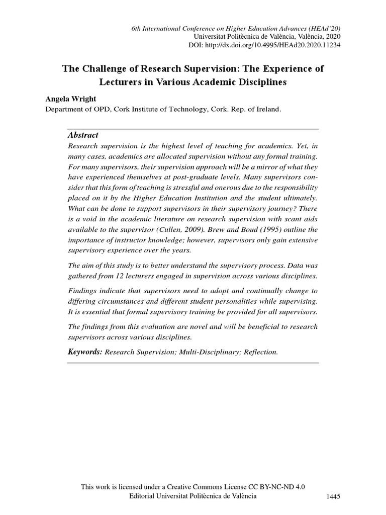 The Challenge of Research Supervision The Experien | PDF | Thesis ...