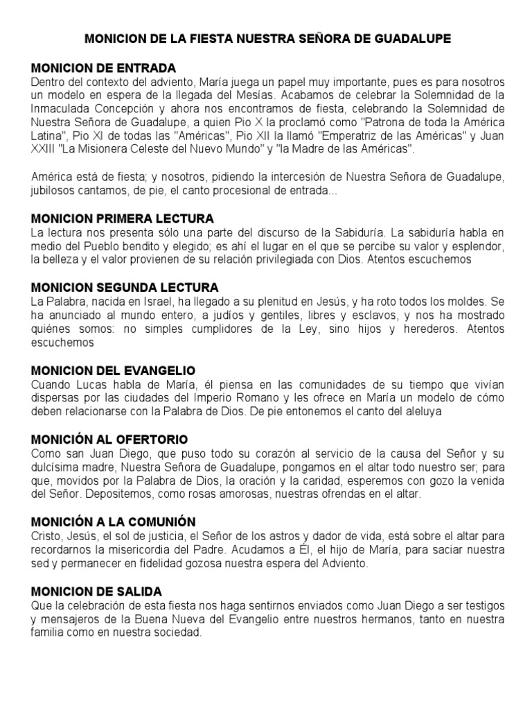 Monicion de La Fiesta Nuestra Señora de Guadalupe 2020 | Descargar ...