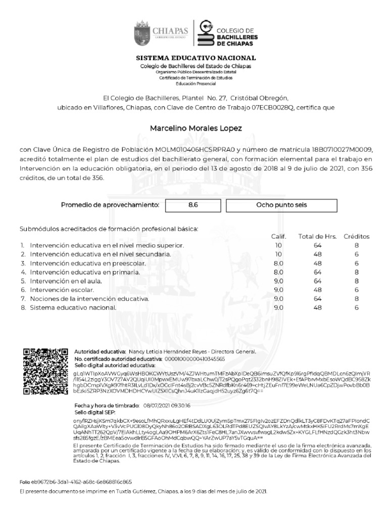 Certificado Cobach | PDF