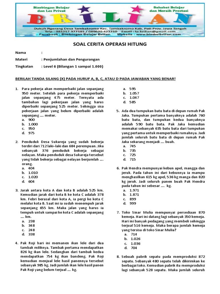 OPTIMASI SOAL CERITA OPERASI HITUNG | PDF