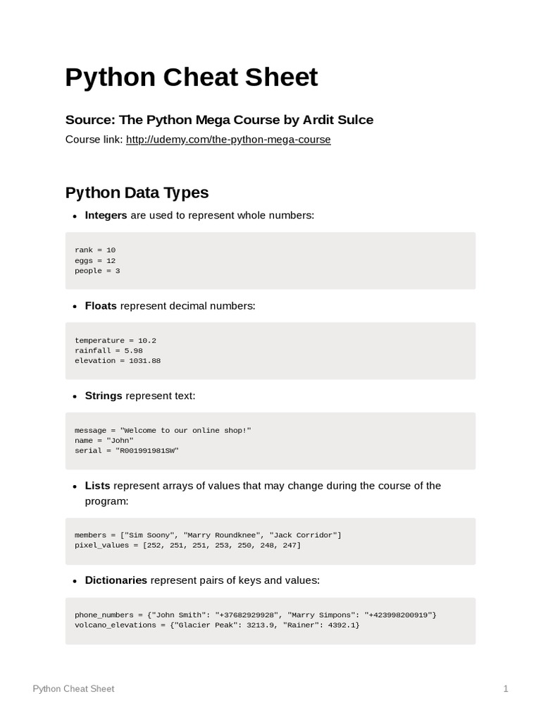 Python Cheat Sheet | PDF | Parameter (Computer Programming) | Python ...
