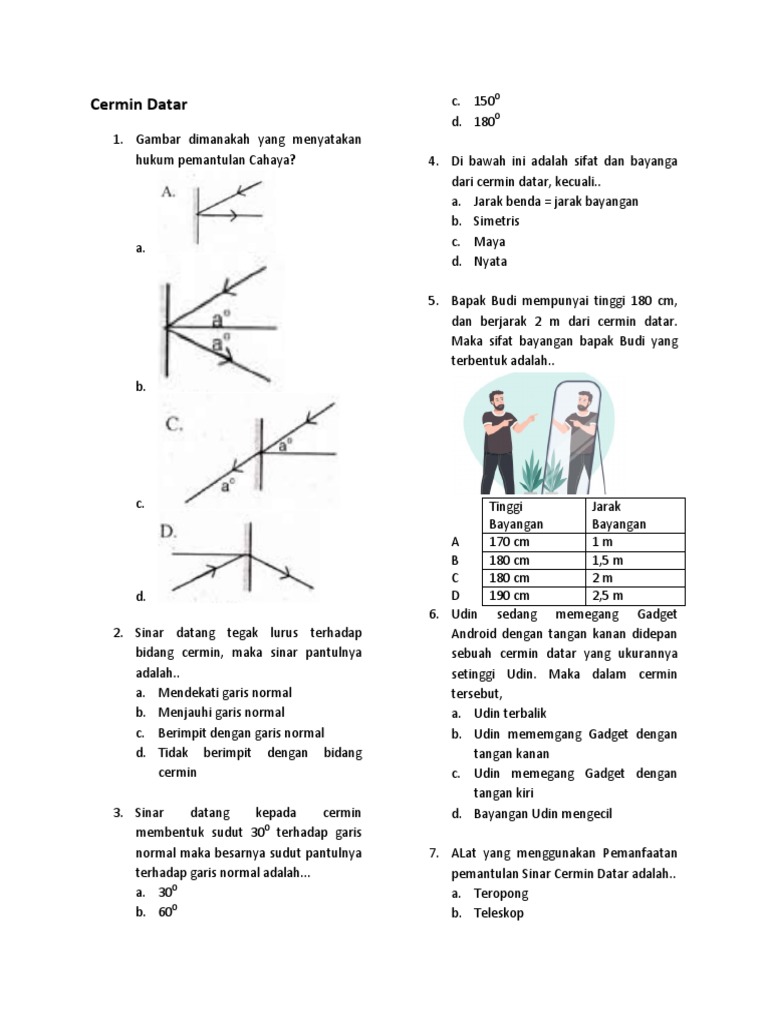 Soal Pemantulan Cermin Datar Kelas 8 | PDF