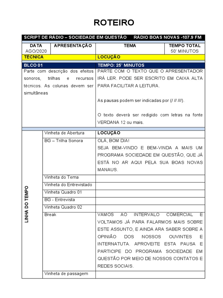 Modelo de Script (Roteiro) Desenvolver | PDF | Tempo | Entrevista