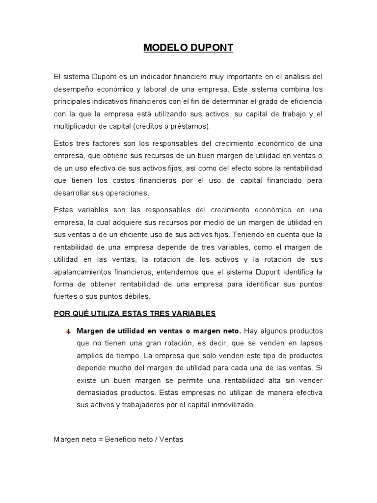 Modelo Dupont | PDF | Rentabilidad sobre recursos propios | Business