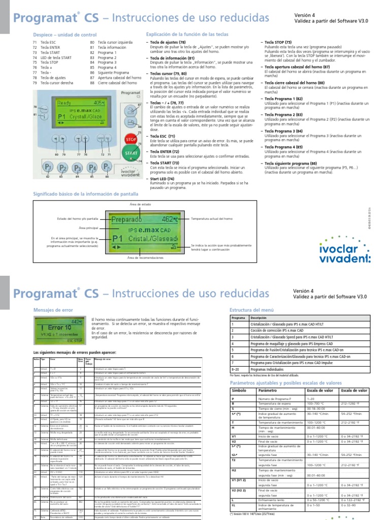 Programat CS - Instrucciones de Uso Reducidas | PDF | Vacío ...