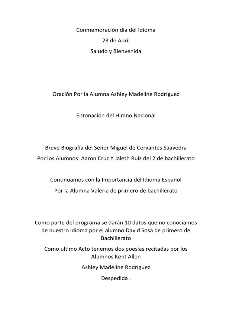 Conmemoración Día Del Idioma | PDF | Poesía