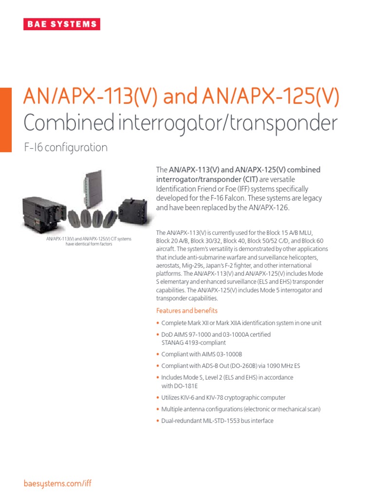 AN/APX-113 (V) and AN/APX-125 (V) : Combined Interrogator/transponder ...