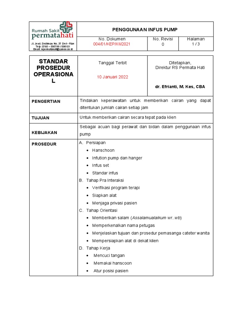Spo Penggunaan Infus Pump | PDF