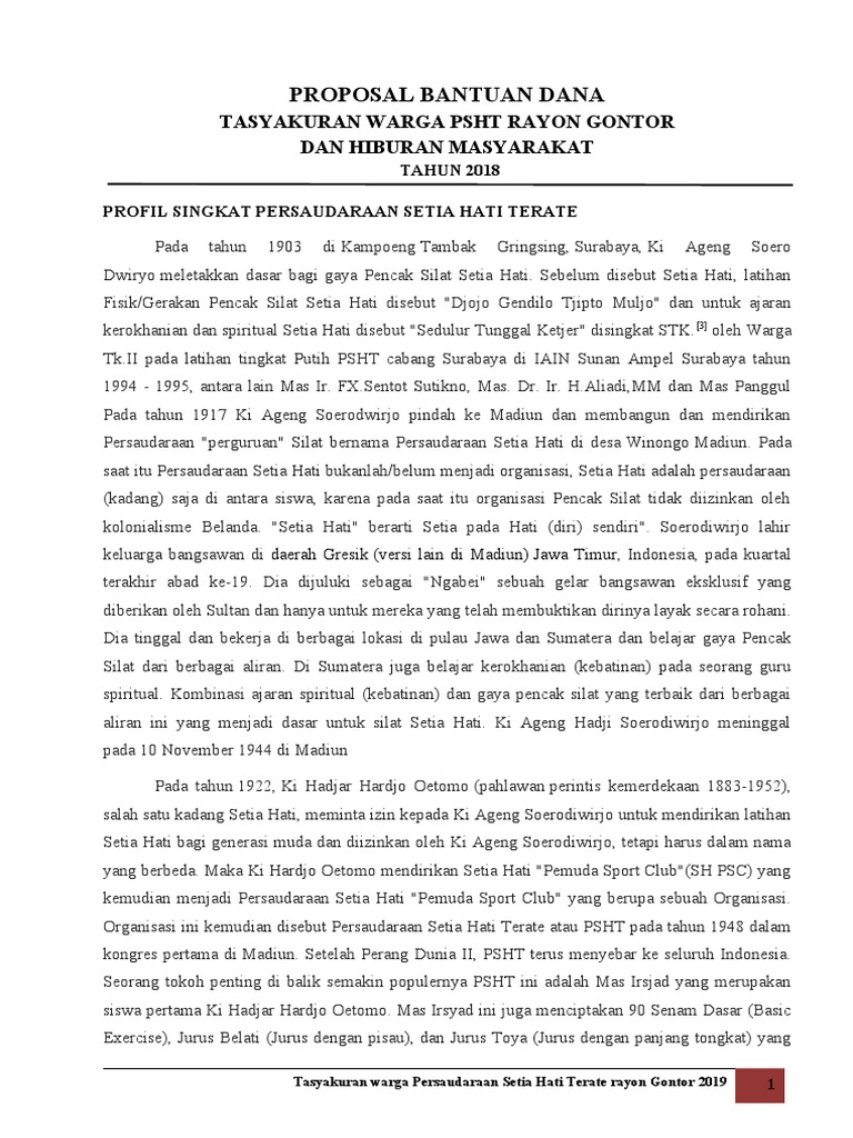 Proposal Tasyakuran PSHT 2019 | PDF