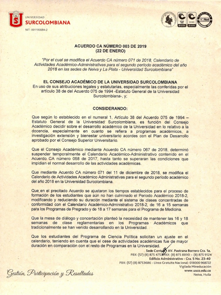 Acuerdo 003 de 2019 Del CA | PDF | Universidad