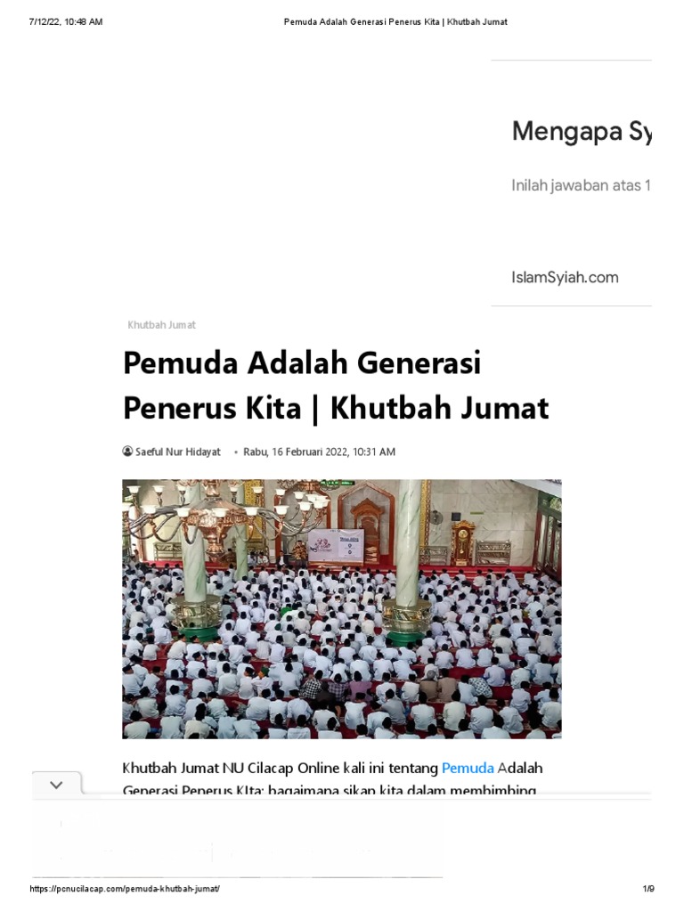 Pemuda Adalah Generasi Penerus Kita - Khutbah Jumat | PDF