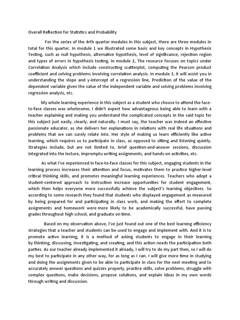 Reflections For Statistics | PDF | Statistical Hypothesis Testing ...