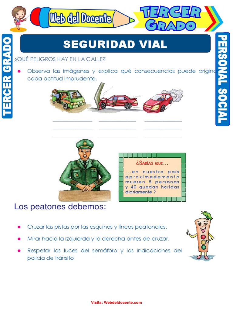 Seguridad Vial para Tercer Grado de Primaria | PDF | Semáforo ...
