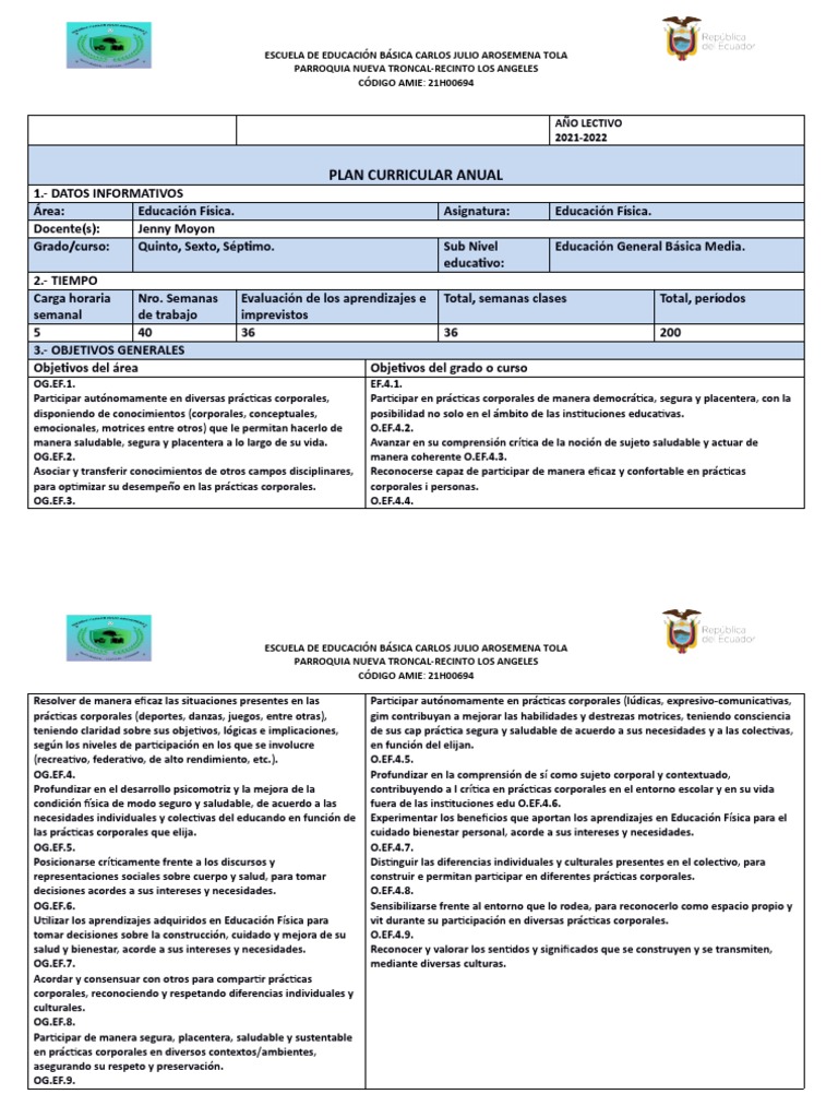 Pca Educacion Fisica | PDF | Educación primaria | Educación Física