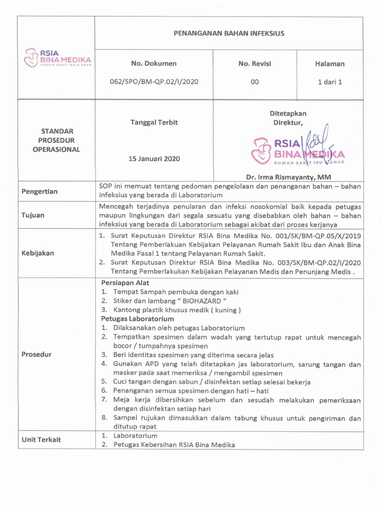 062 - SPO Penanganan Bahan Infeksius | PDF