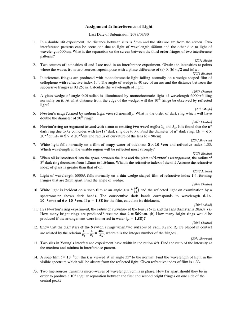 Assignment Inteference-of-Light | PDF | Wavelength | Radiation