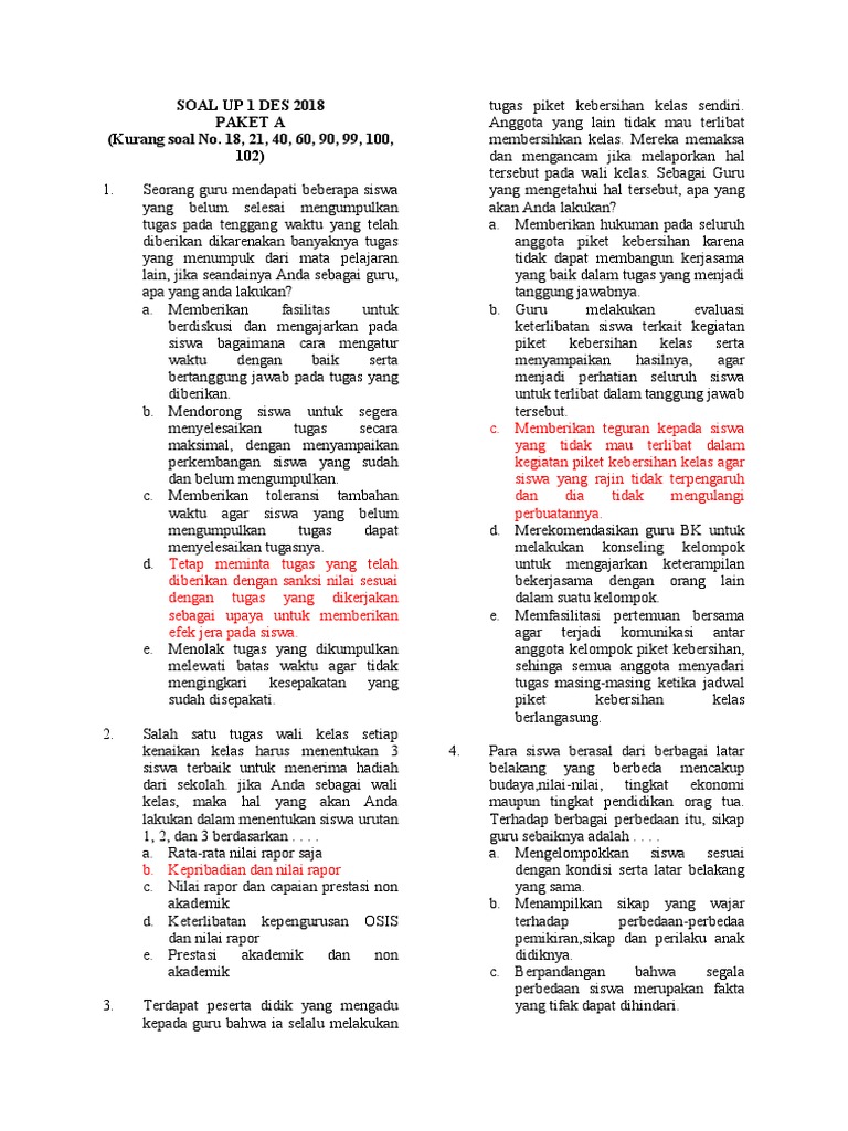 (KUNCI) Latihan Soal UP Guru Kelas (Senin) | PDF