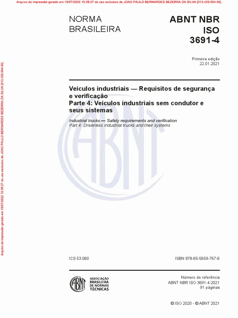 Abnt NBR Iso 3691-4 - 2021 | PDF | Freio | Quantidades físicas