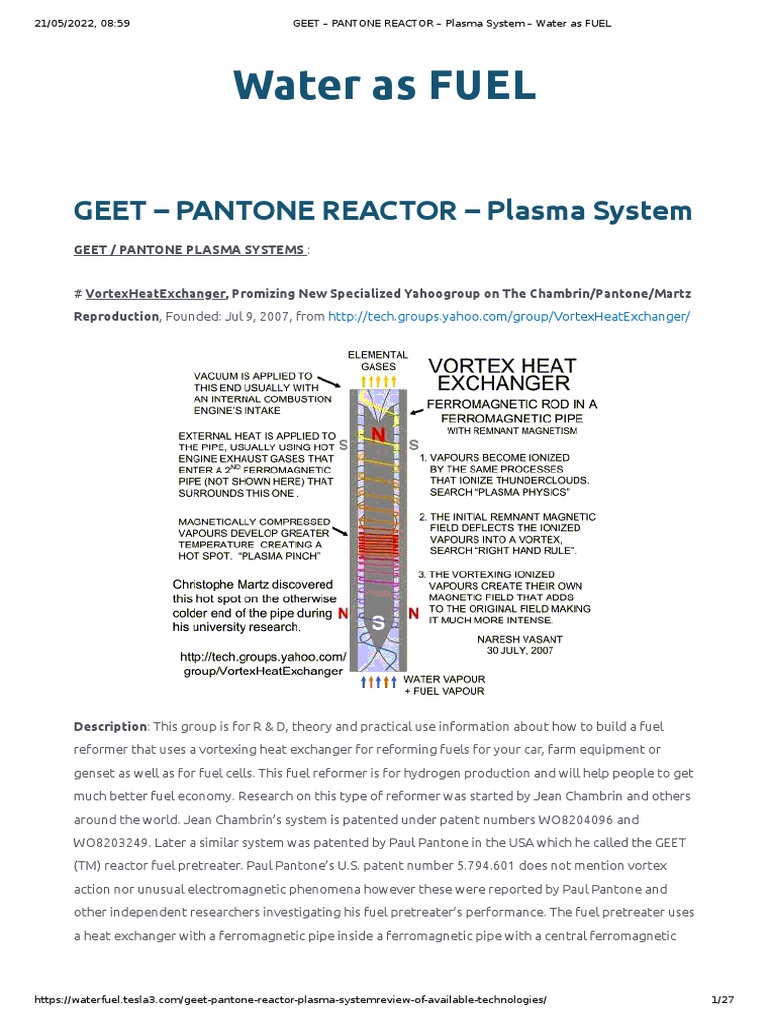 GEET – PANTONE REACTOR – Plasma System – Water as FUEL | PDF | Engines ...