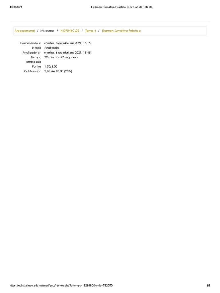 Examen Sumativo Práctico - Revisión Del Intento | PDF | Álgebra lineal | Álgebra