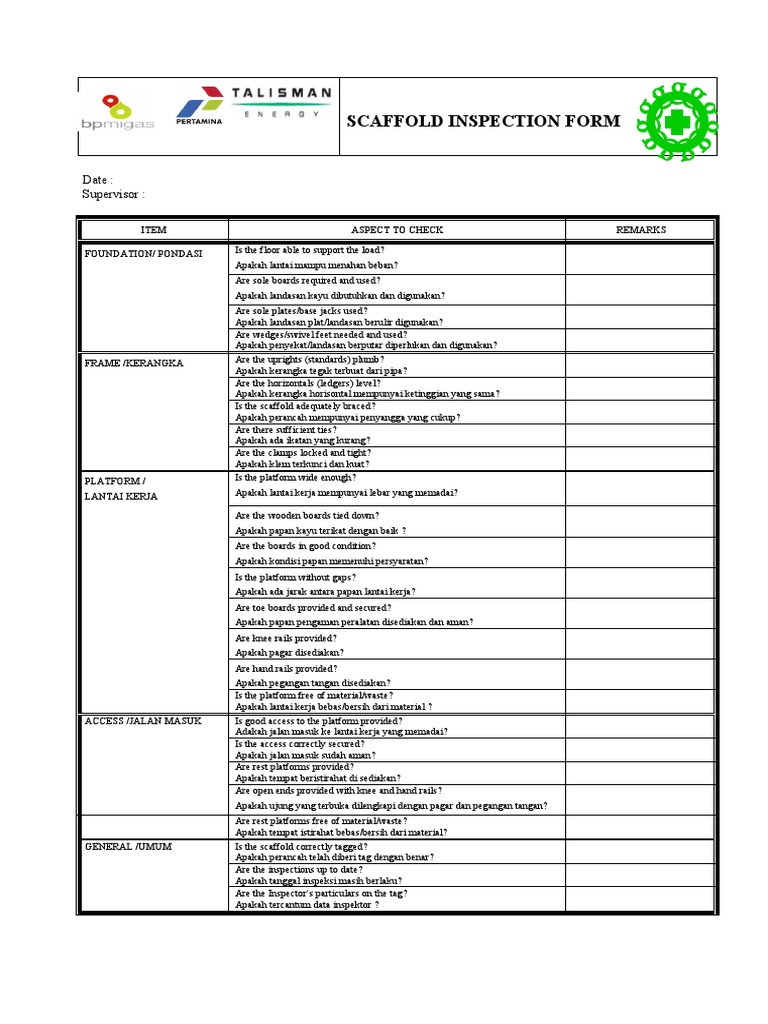 Scaffold Inspection | PDF