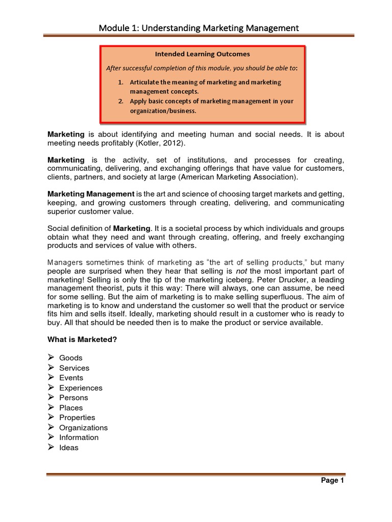 Module 1 Understanding Marketing Management | Download Free PDF ...
