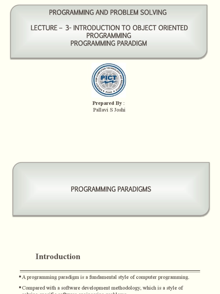 Programming And Problem Solving Lecture 3 Introduction To Object Oriented Programming
