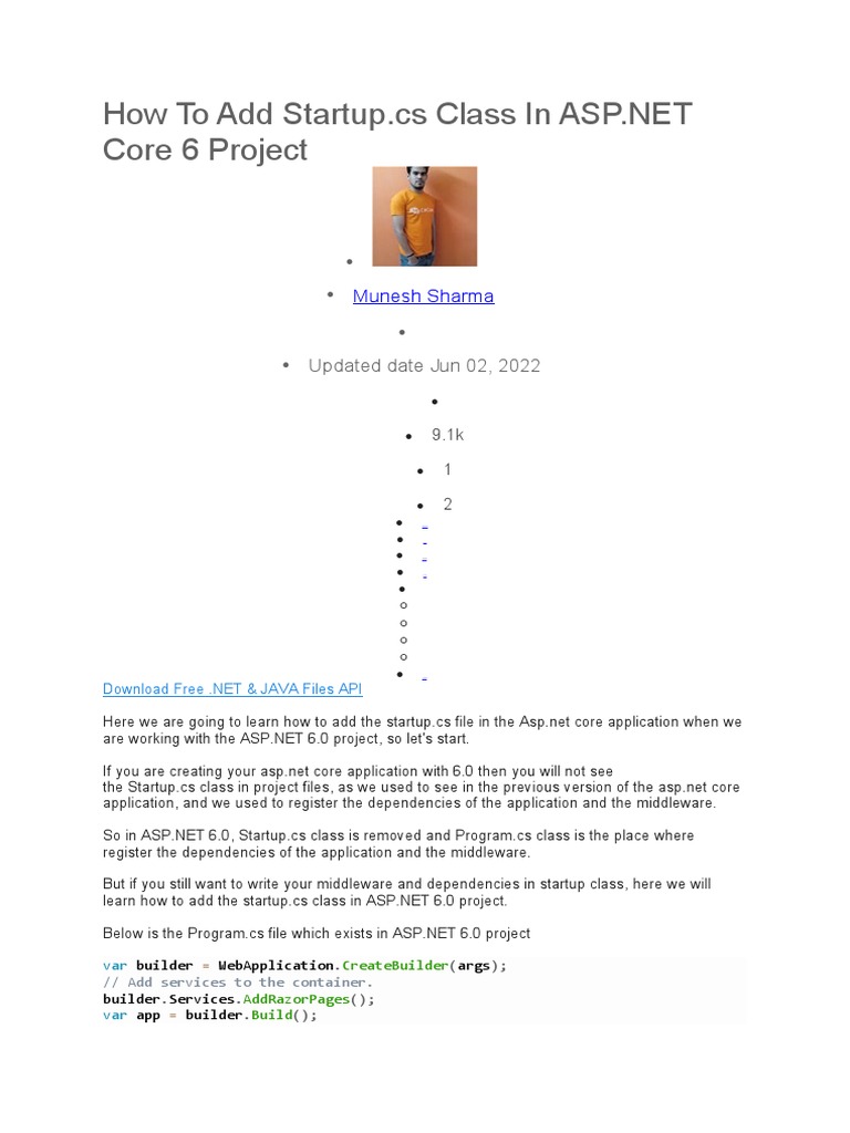 How To Add Startup - Cs Class in ASP - NET Core 6 Project | PDF ...