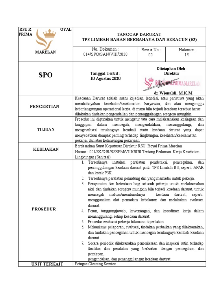 SOP Tanggap Darurat Limbah B3 | PDF