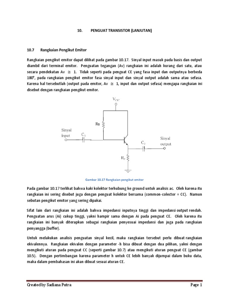 Penguat Transistor (BJT) - Rangkaian Pengikut Emitor Dan CB | PDF