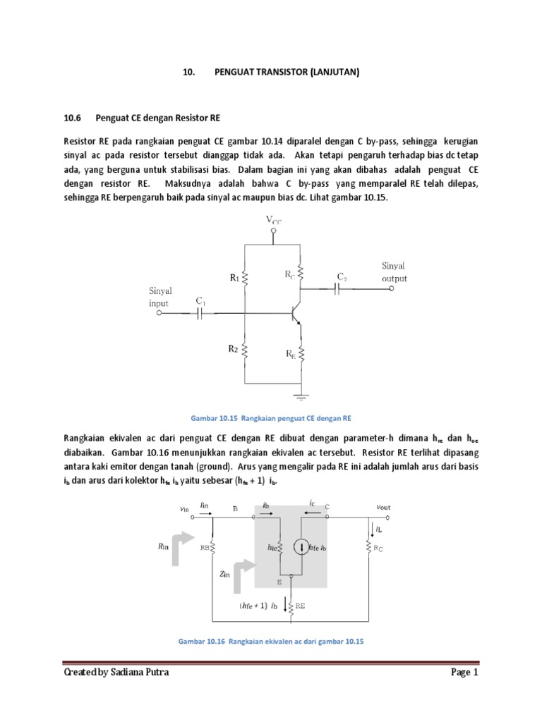 Analisis Rangkaian Penguat Transistor CE dengan Resistor Emitor | PDF