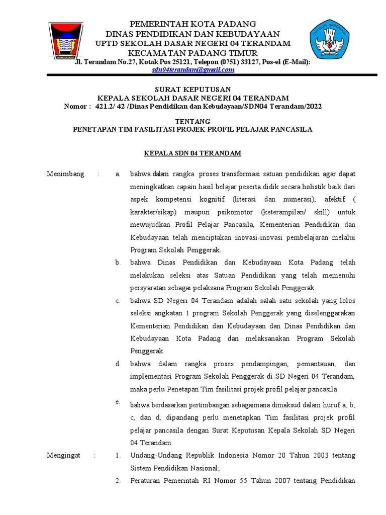 SK Tim Projek Profil Pelajar Pancasila | PDF