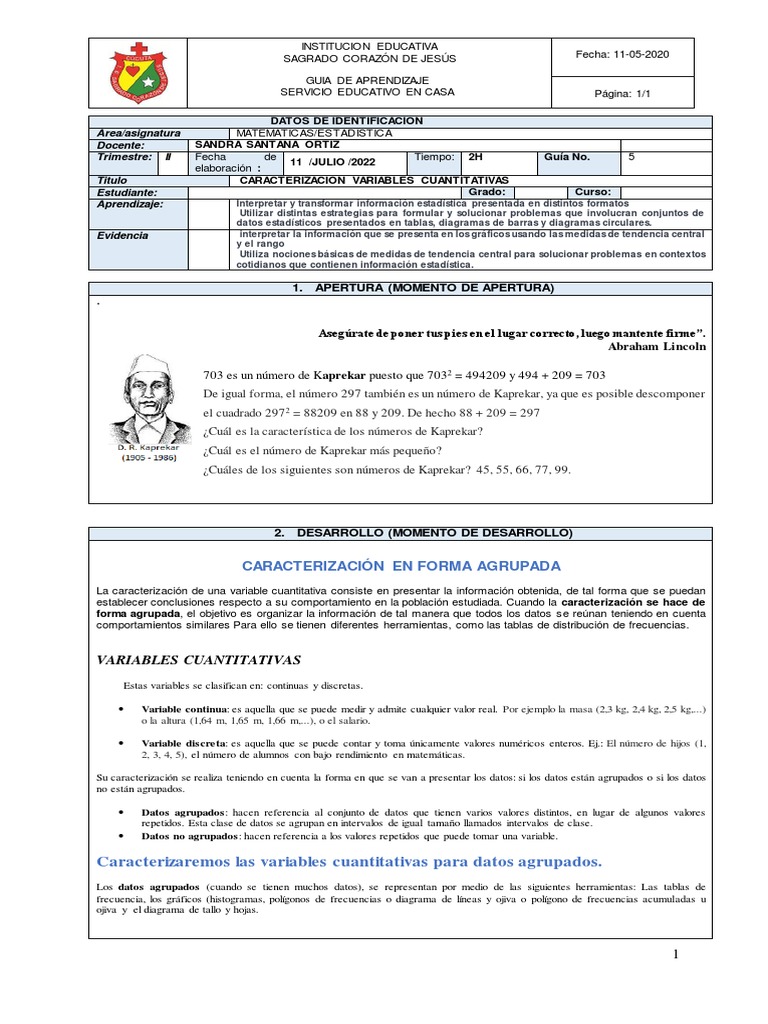 Guia #5 Caracterización Variables Cuantitativas | PDF