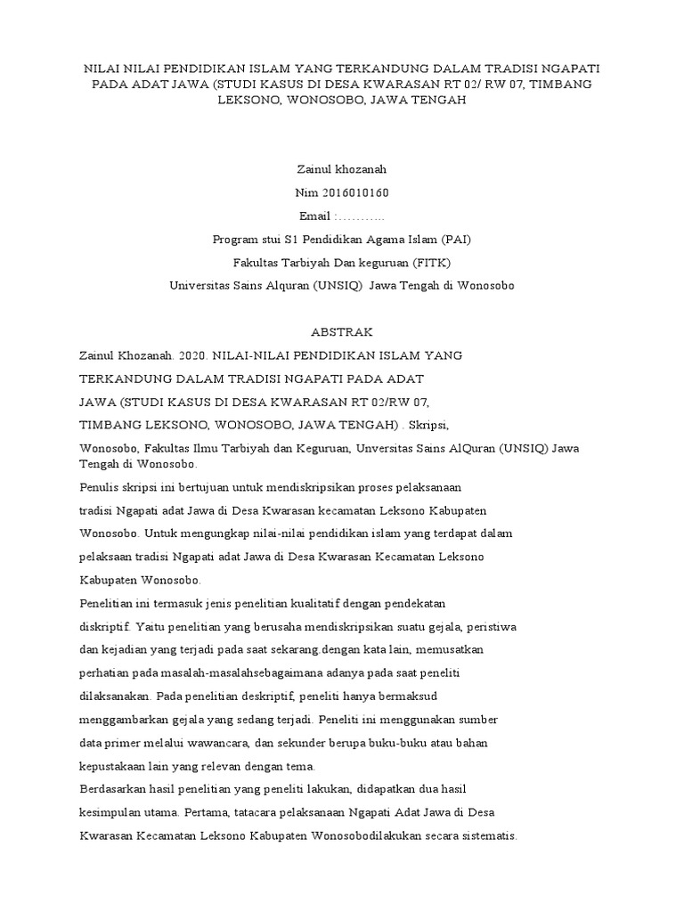 Nilai Nilai Pendidikan Islam Yang Terkandung Dalam Tradisi Ngapati Pada ...