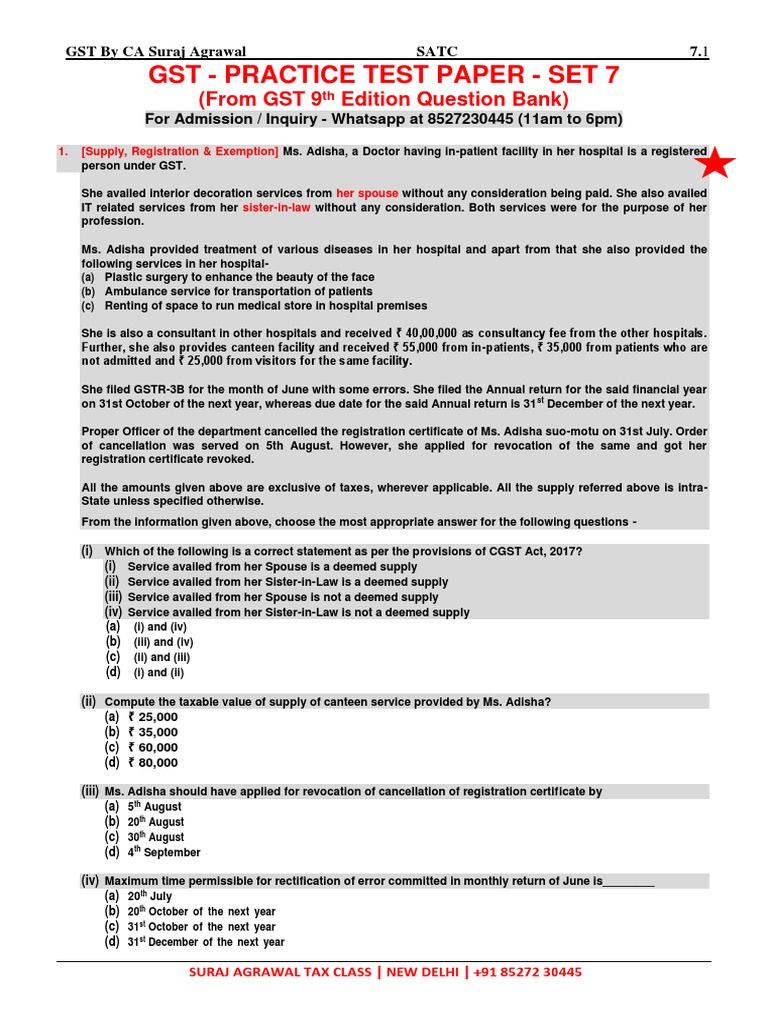 GST PRACTICE SETs - SET 7 (9th Edition) | PDF | Value Added Tax | Invoice