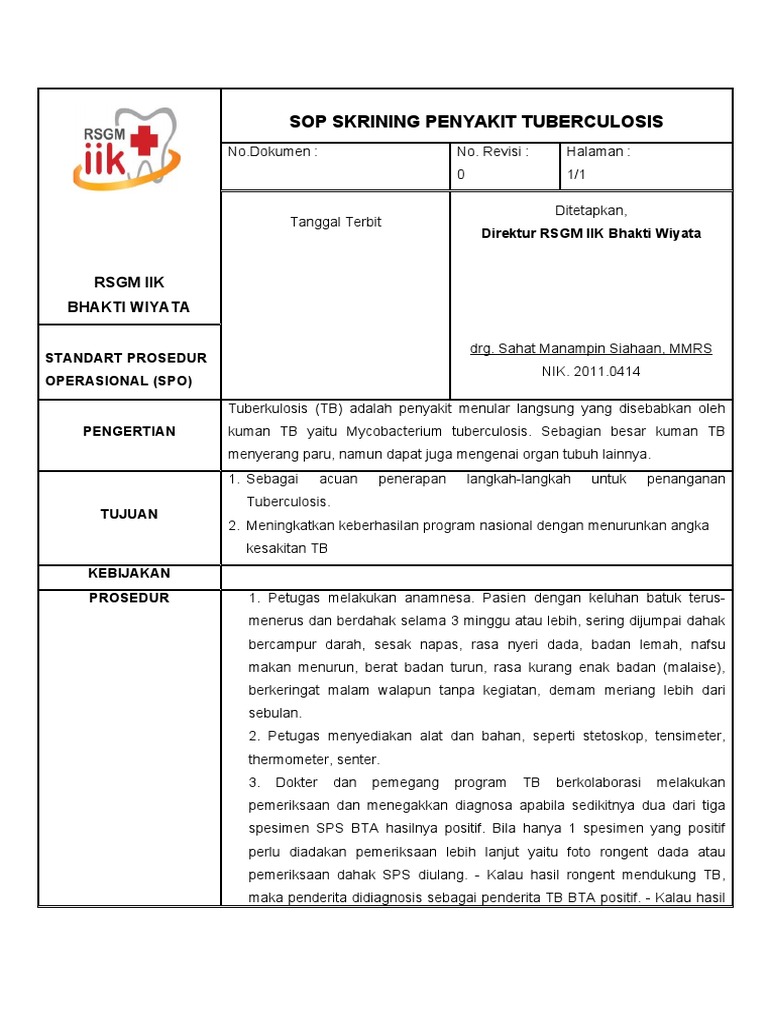 SOP Skrining Penyakit Tuberkulosis | PDF | Pengembangan Diri | Sains ...