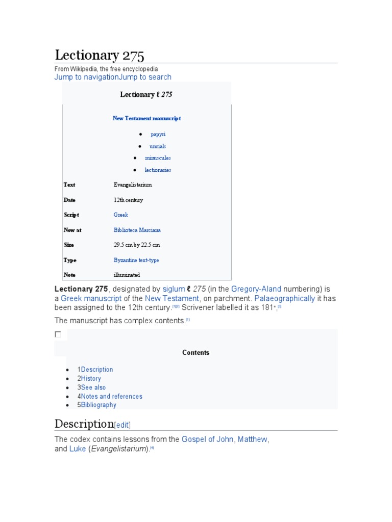 Lectionary 275 | PDF | Ancient Christian Texts | Versions Of Literary Works