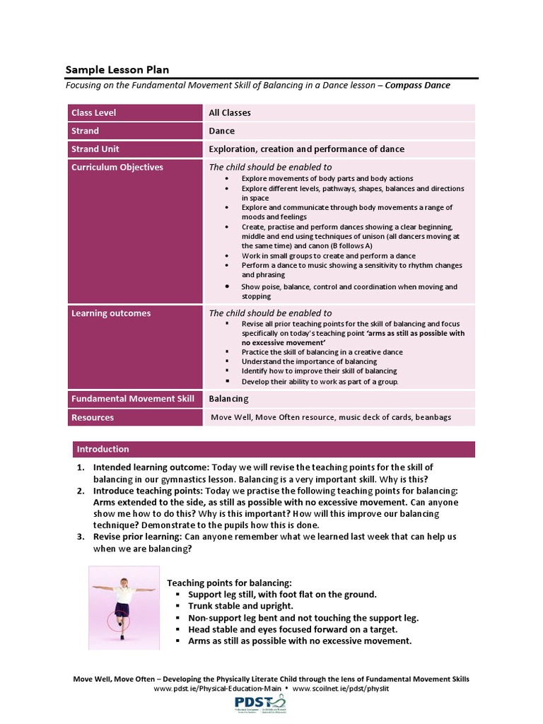 Sample Lesson Plan - Dance - Compass Dance - Balancing - 0 | PDF ...
